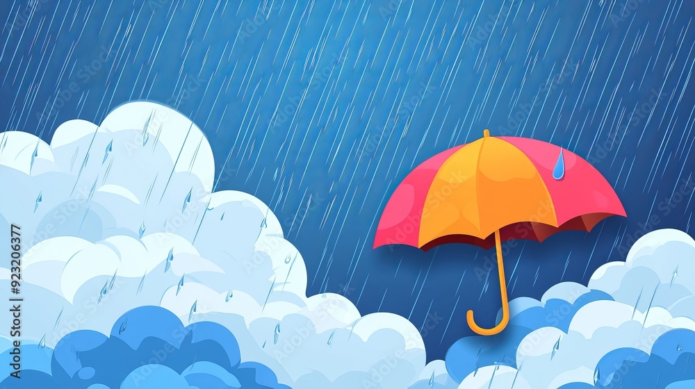 Banner for the monsoon season featuring an umbrella and clouds with a ...