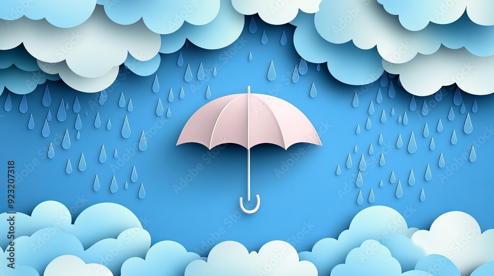 Banner for the monsoon season featuring an umbrella and clouds with a ...