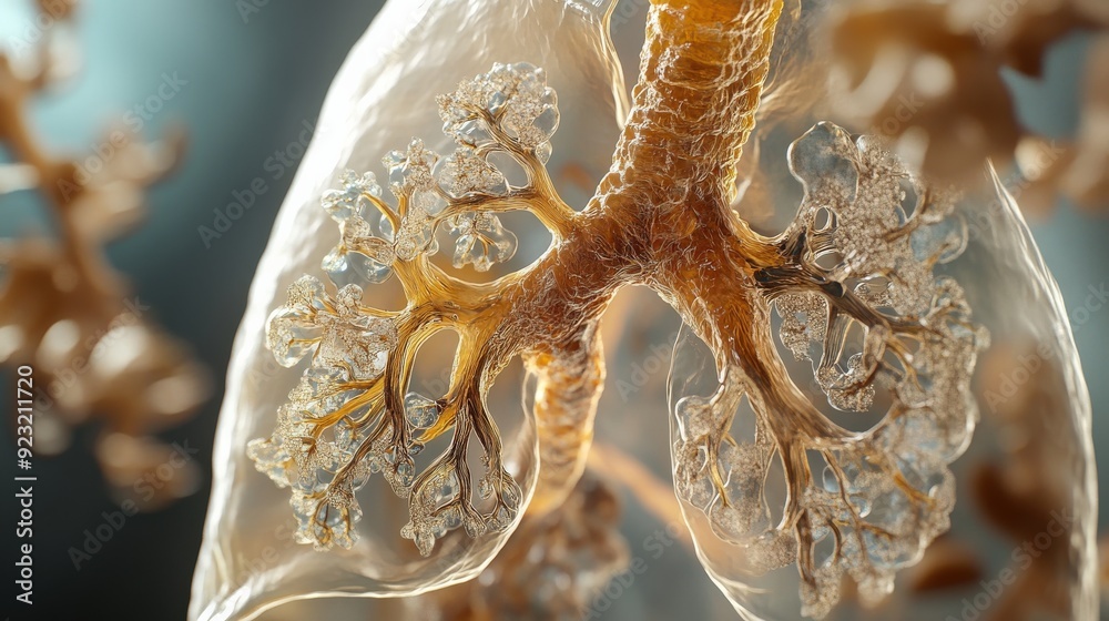 This illustration depicts the intricate structures of human lungs ...