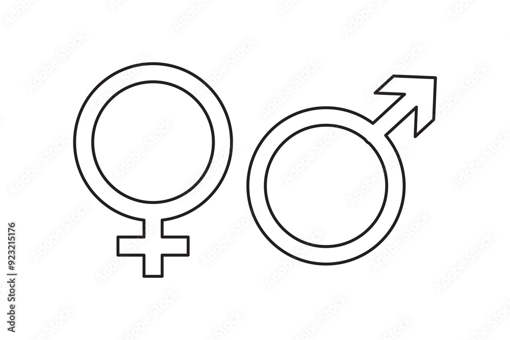 Black male and female gender symbols in map marker shapes - stock ...