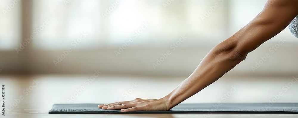 Zoomed-in shot of a woman s strong forearm as she holds a side plank ...