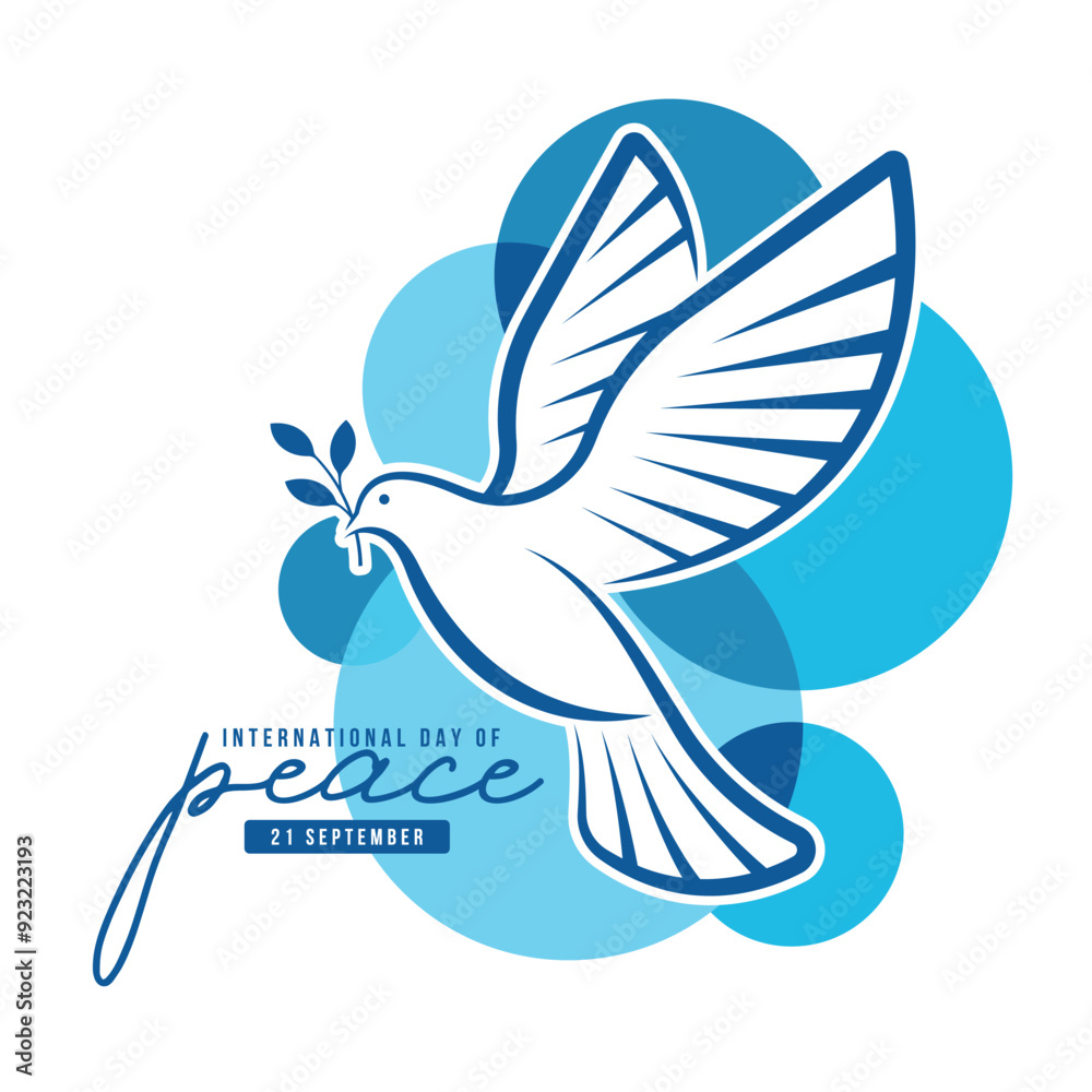 International day of peace - Drawing line bird of peace flying on blue ...