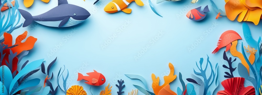 Marine life protection banner with copyspace. Depicting underwater with ...