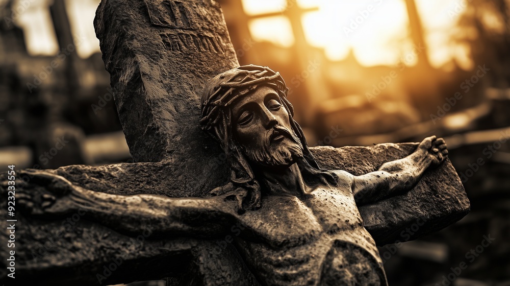 Crucifixion statue of Jesus, Jesus on the cross at sunset, Bronze ...