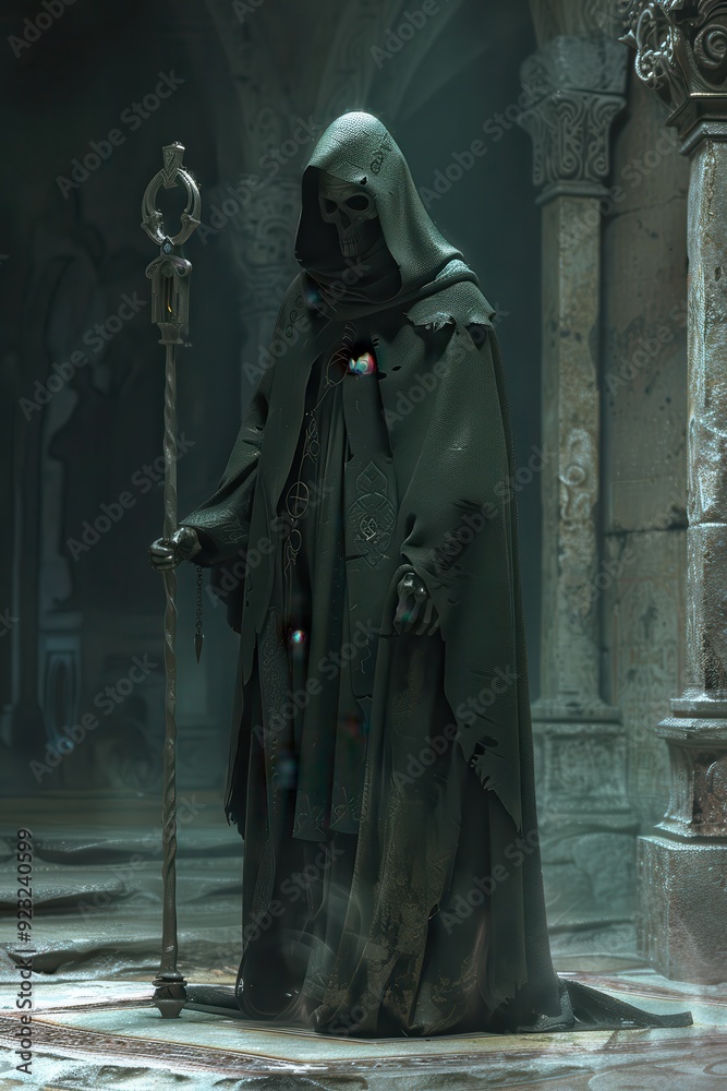 Necromancer in Dark Castle Chapel Performing a Colourful Ritual ...