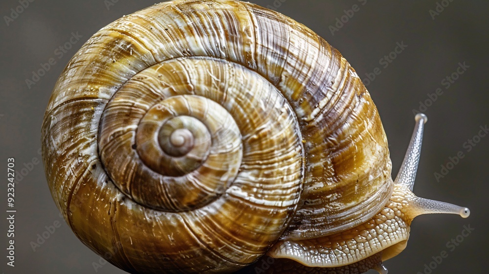 Ultra-clear photograph of a snail is shell showing detailed spirals and ...