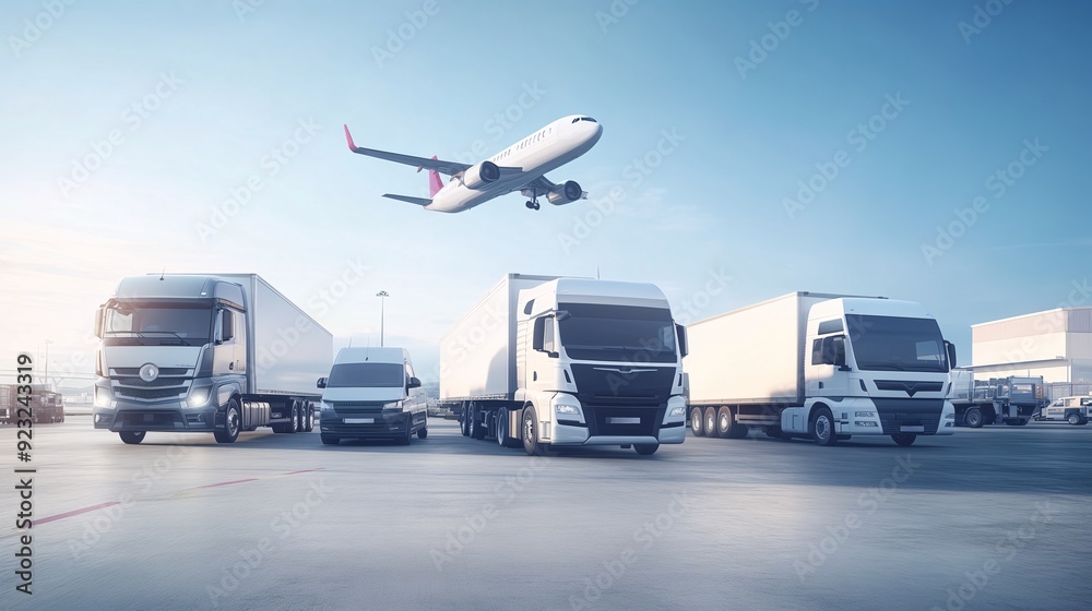 logistics company’s fleet, including trucks, vans, and a plane on the ...
