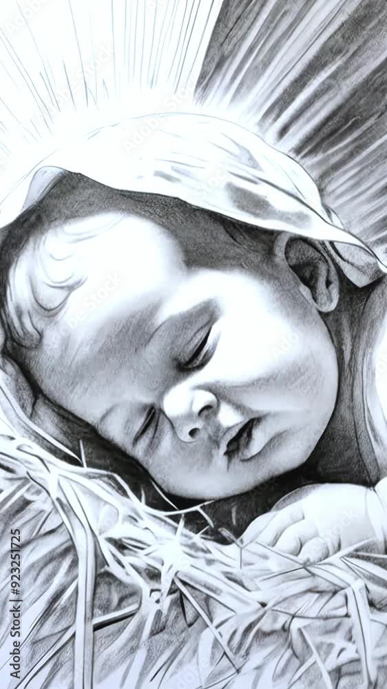 Close-Up of Baby Jesus in Manger with Soft Lighting, Animated Nativity ...