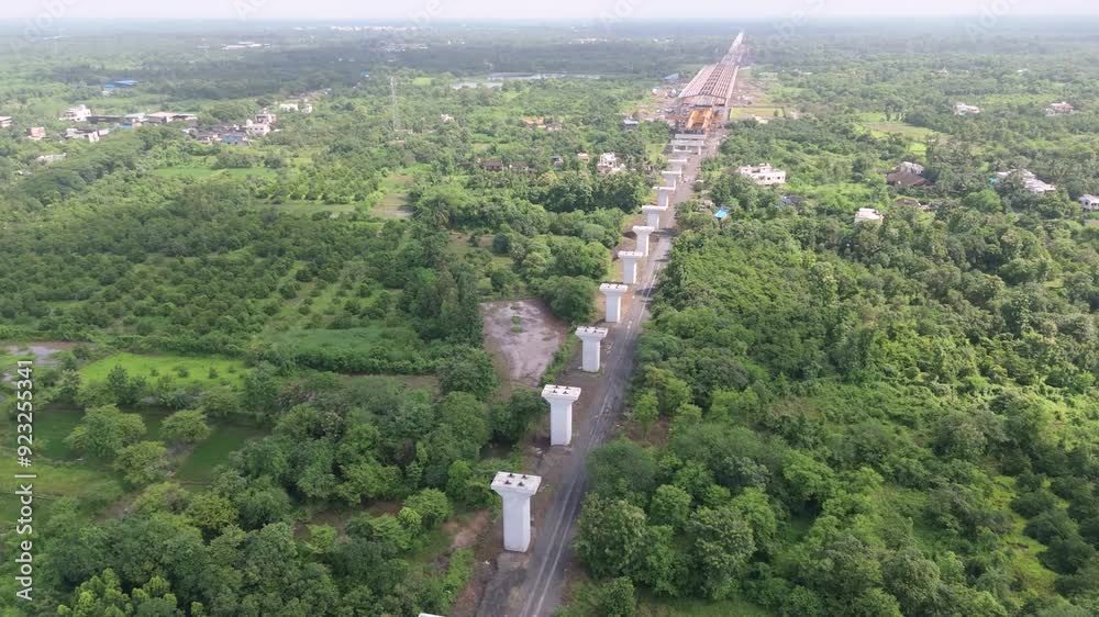 Top view of constructed pillars of bullet train project. Top view of ...
