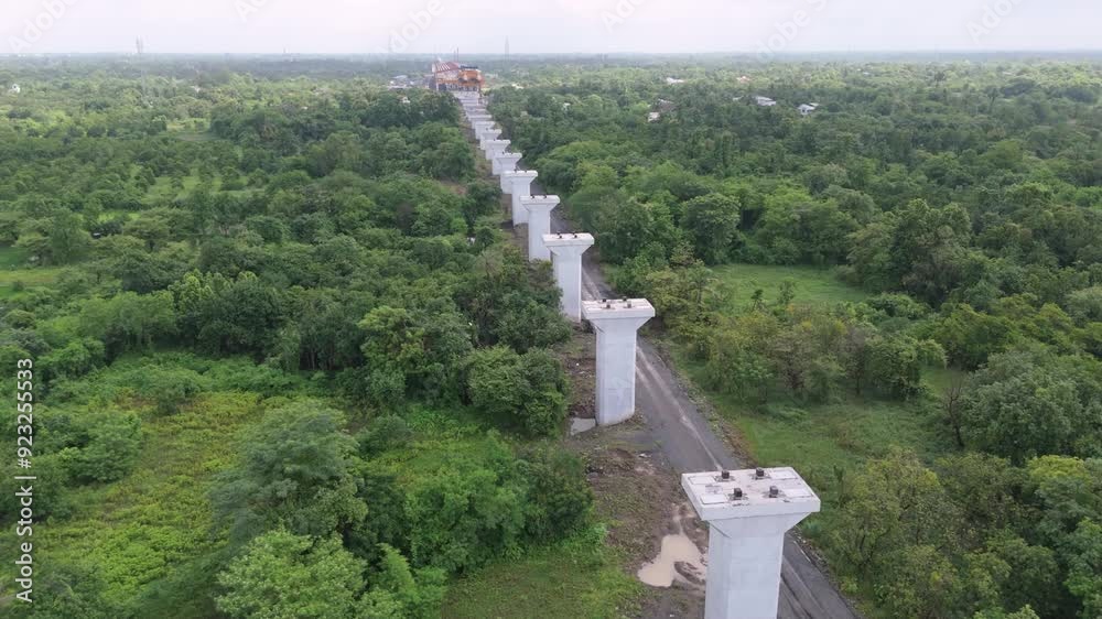 Top view of constructed pillars of bullet train project. Top view of ...