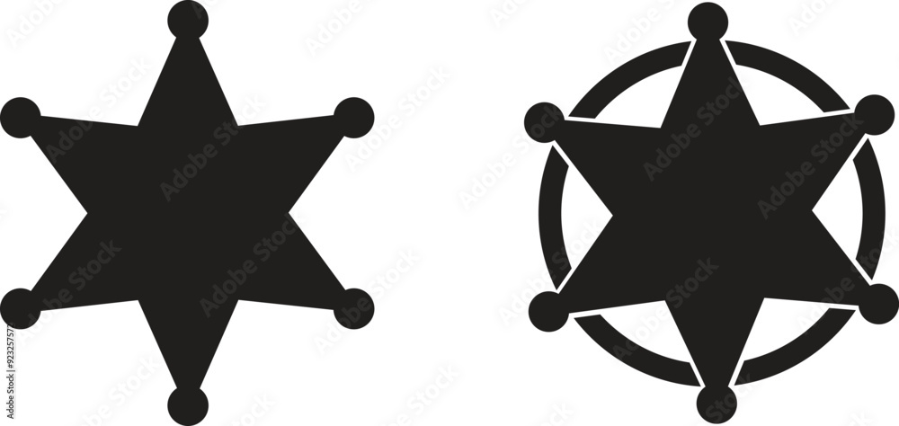 Sheriff star badge flat icons Set. Retro vintage sheriff star vector ...