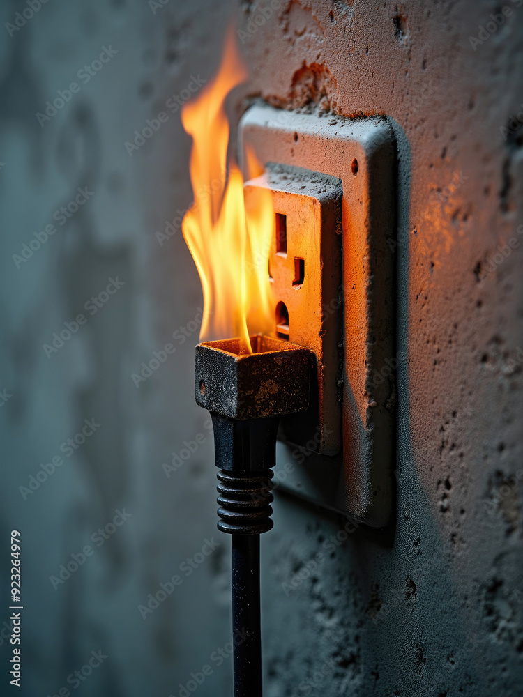 A power plug dramatically catching fire while connected to an ...