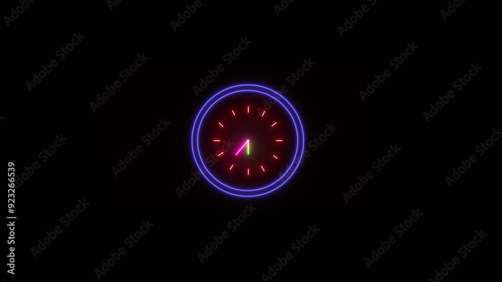 Digital clock icon with bright neon light. Neon clock animation icon ...