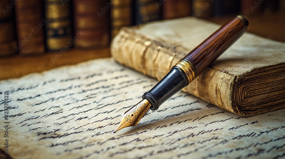 Elegant Vintage Penmanship in a Timeless Library, 1500s Ink and Quill ...