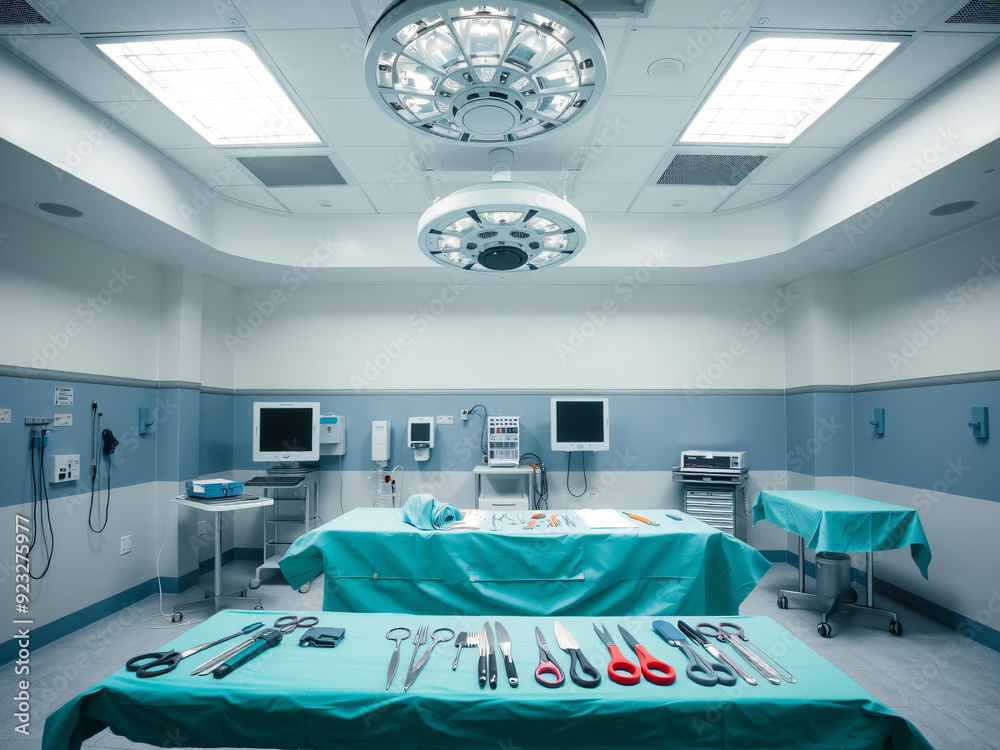 Empty Operating Room with Surgical Tools A clean, empty operating room ...