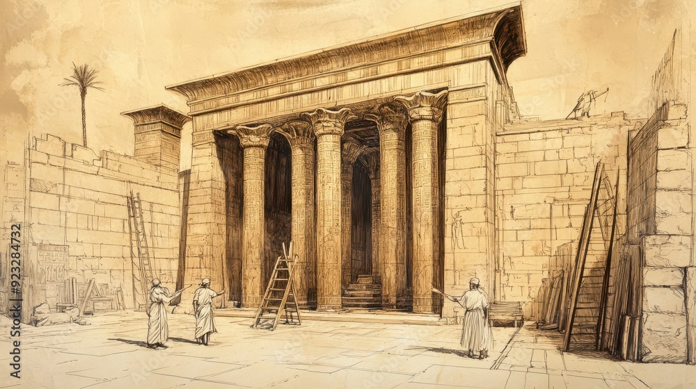 Biblical Illustration of The Temple and Palace Furnishings: Workers ...