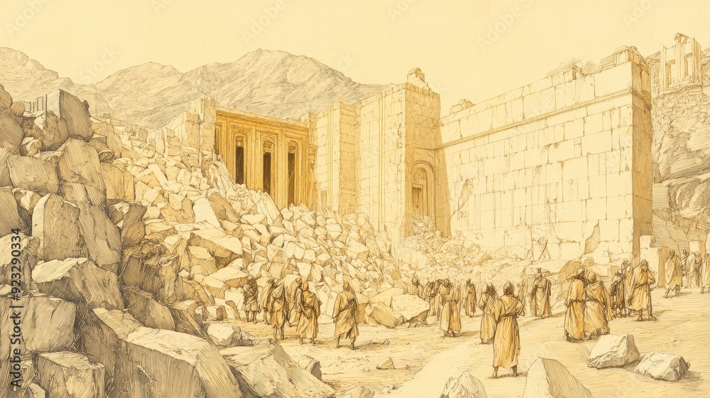 Biblical Illustration of Solomon Visiting the Quarry Where Stones Are ...