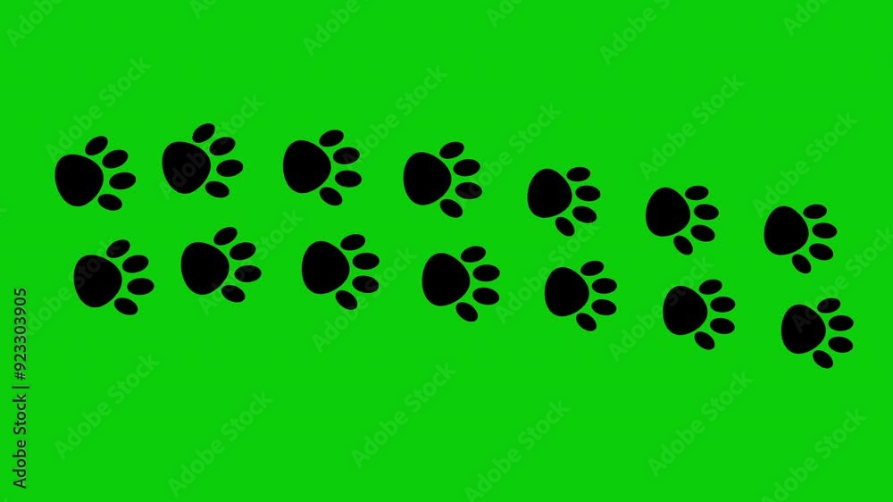 Dog Walking Paw Print Animation, Footprints Walking Animal On Green ...
