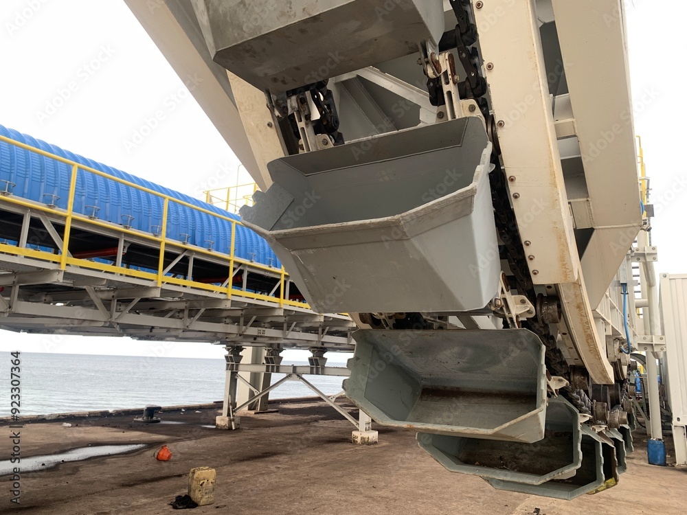 Stacker Reclaimer chain bucket on power plant project. The photo is ...