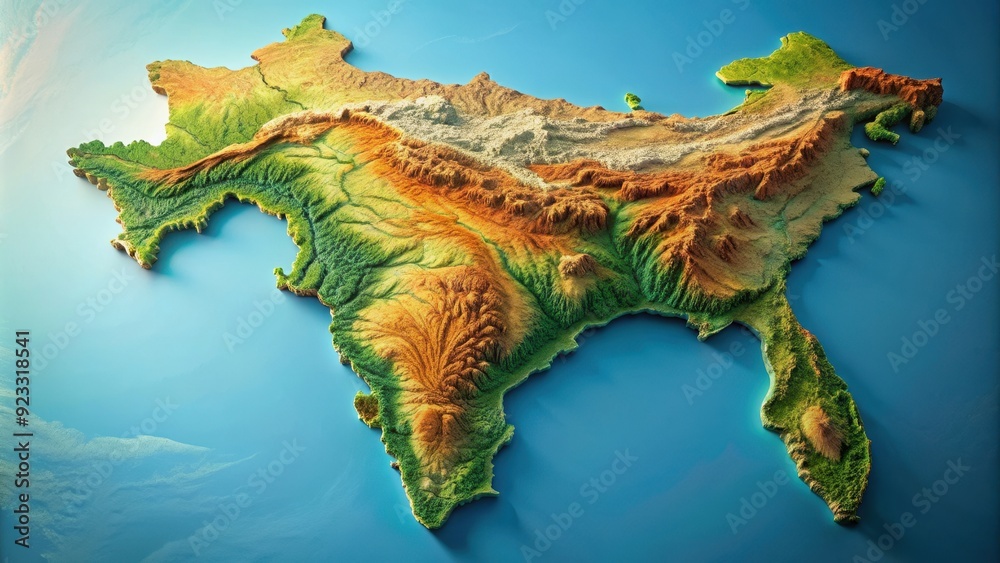 model of the topographic map of India's Western Ghats , India, Western ...
