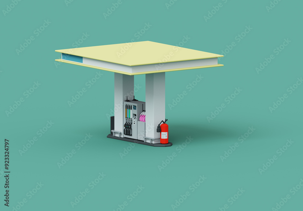 Self-service gas station with multiple fuel options, 3D illustration ...