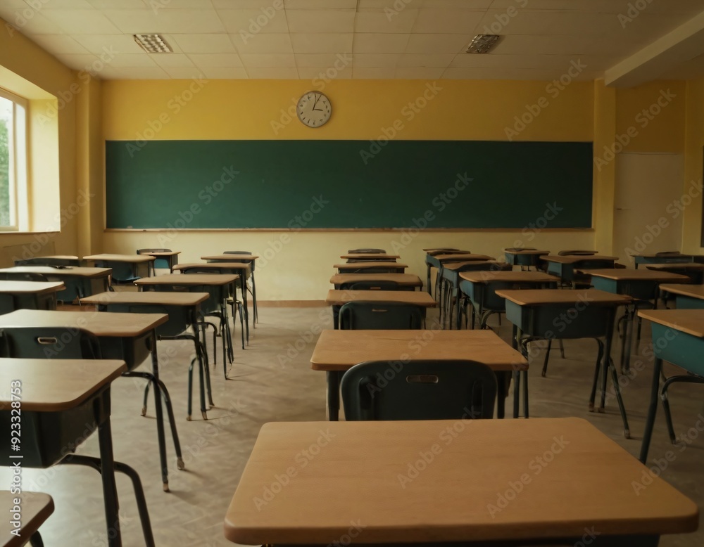 School interior of empty class room with board and seat when nobody or ...