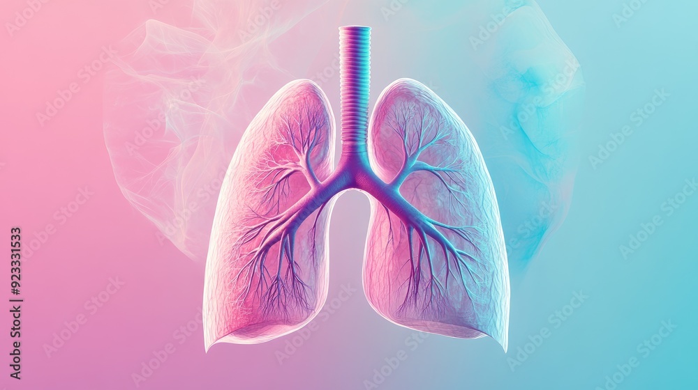 Anatomical diagram of a human lung isolated on a colored background ...
