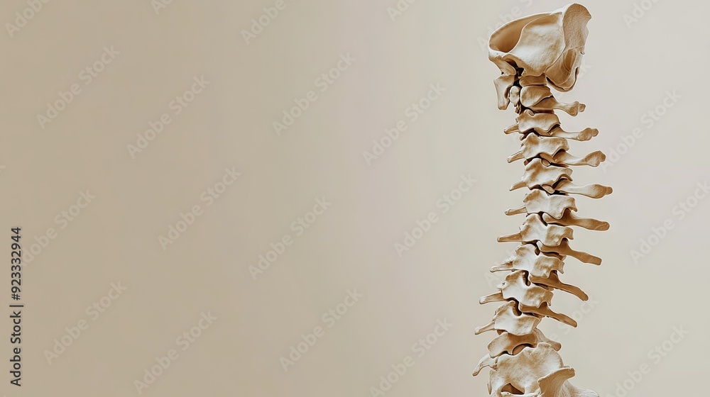 Anatomical diagram of the human vertebrae isolated on a plain color ...