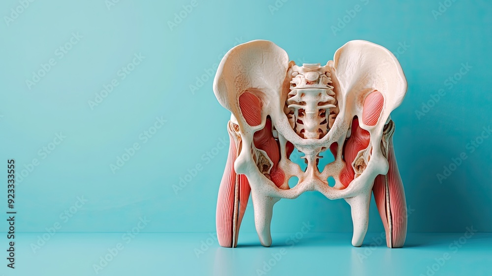 Anatomy of the human pelvic region isolated on a solid color background ...
