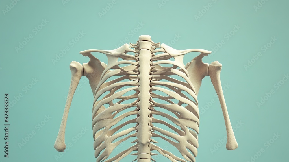 Anatomy of the human rib cage isolated on a simple color background ...
