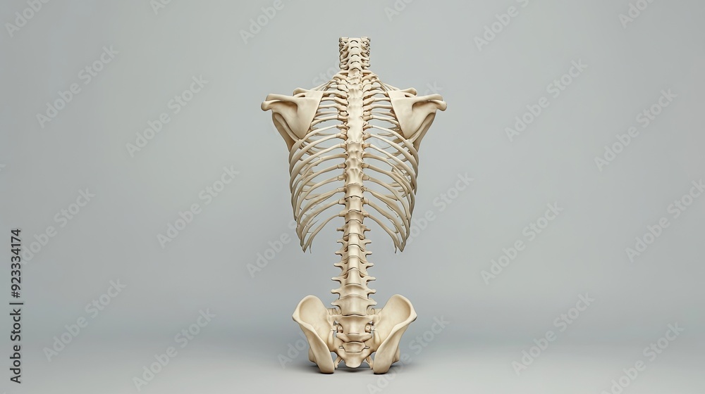 Anatomy of the human vertebral column isolated on a simple color ...