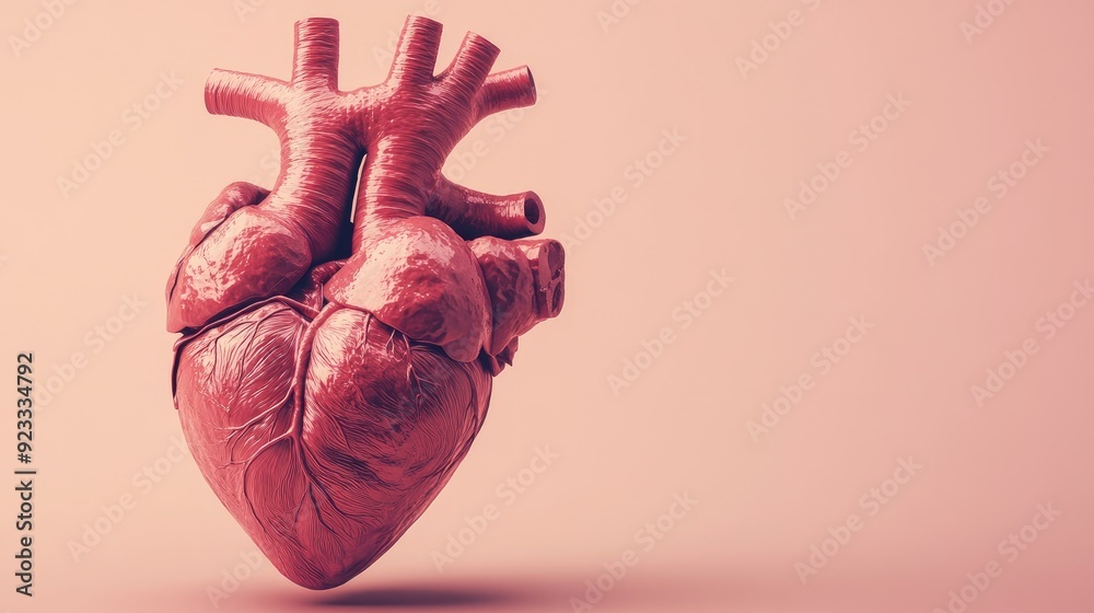 Detailed anatomy of the human heart isolated on a single-color ...