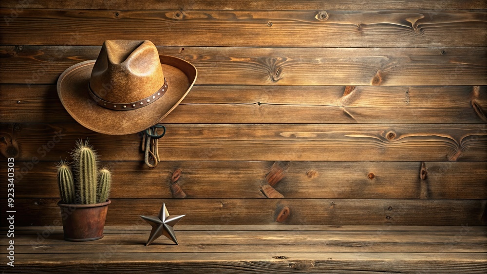 Minimalist render with vintage western elements, blank backdrop, wagon ...