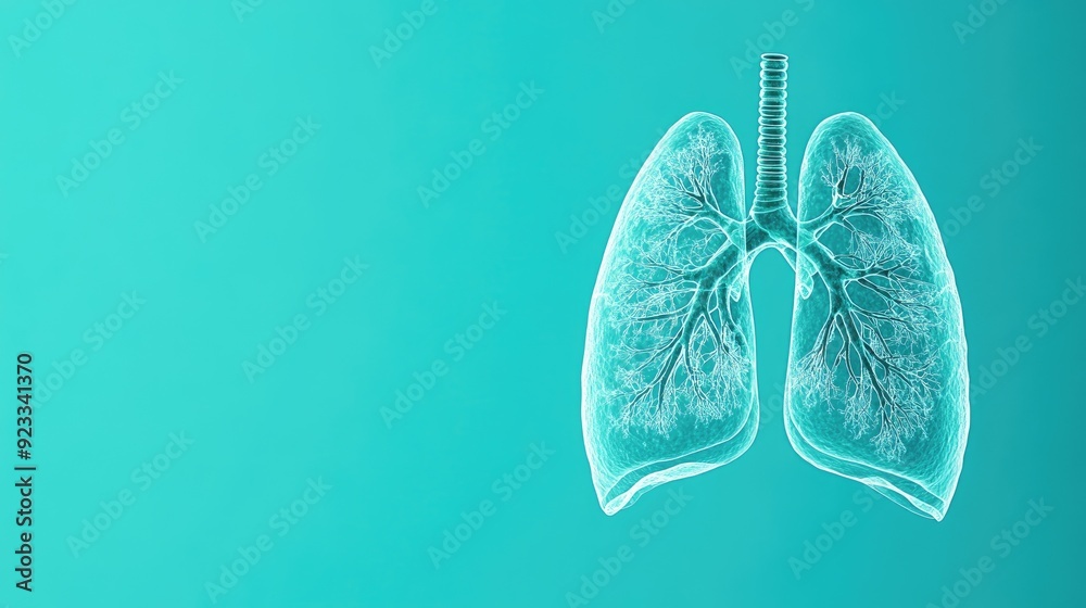 Human respiratory system and lungs isolated on a single-color ...
