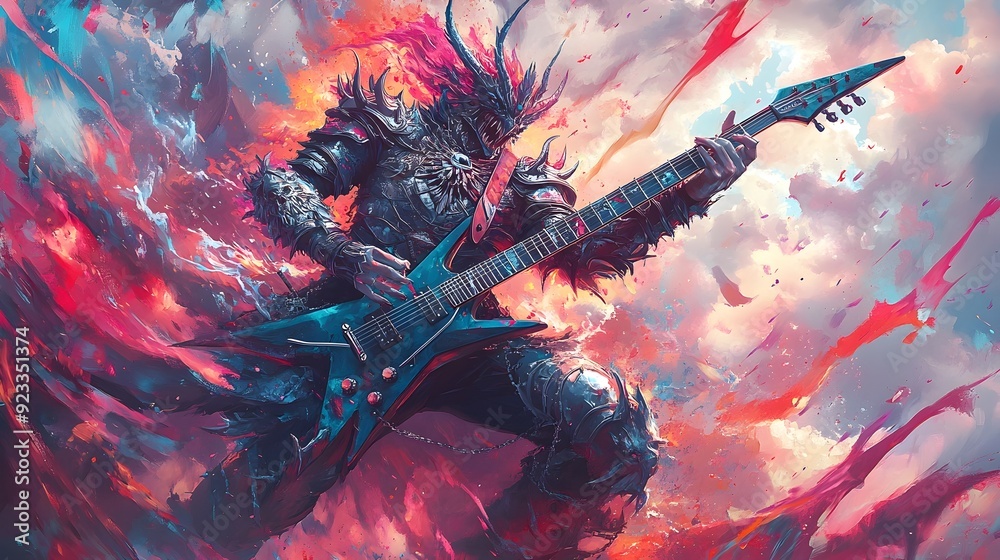 Valiant Anime Warrior Shredding Electric Guitar Solos on Fantastical ...