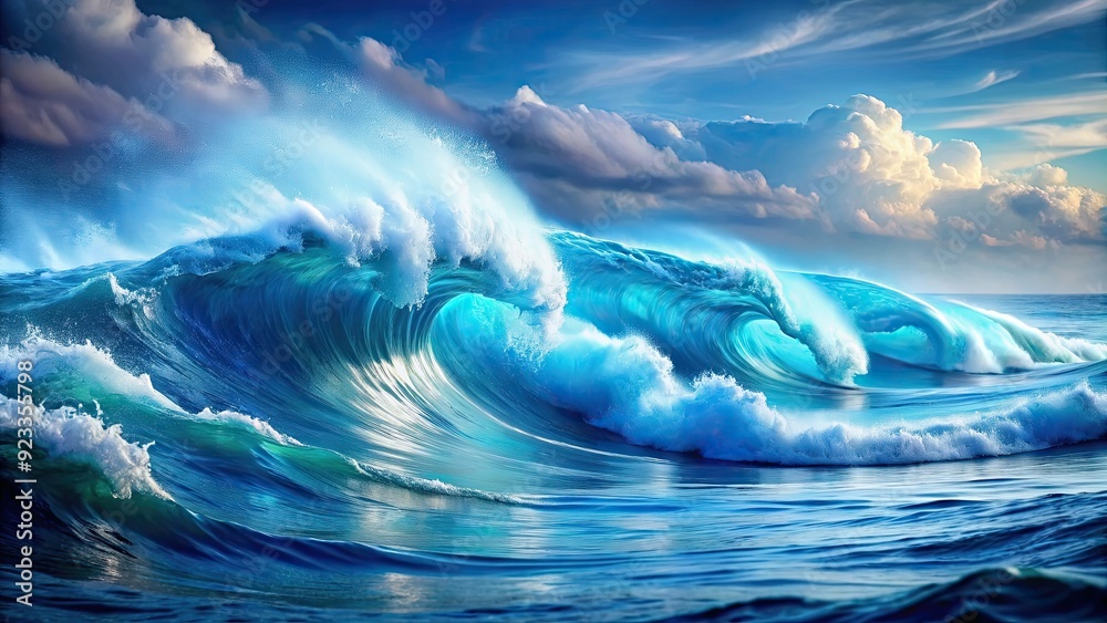 Magical fairy tale ocean waves in distinctive blue, magic, fairy tale ...
