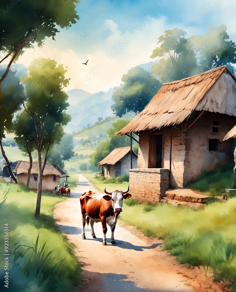 Beautiful rural village landscape illustration and Glimpse into What ...