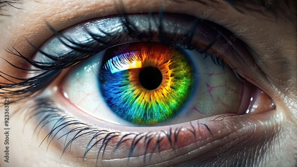 Sectoral heterochromia in a detailed close-up of a human iris, sectoral ...