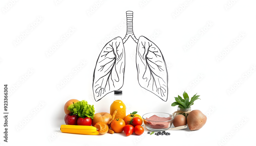 Human body and nutrition. Creative composition with healthy food and ...