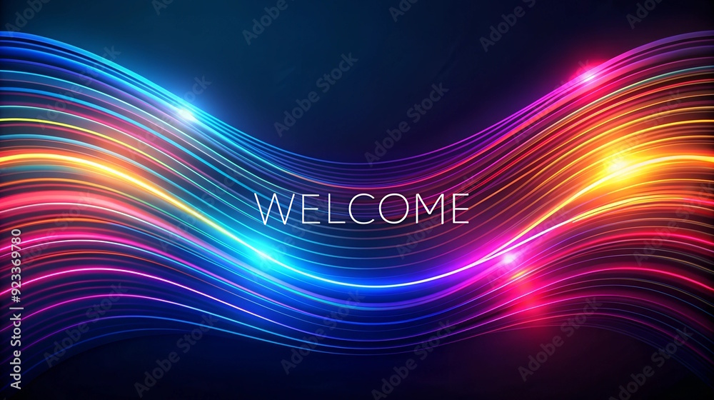 Welcome greeting text on neon digital waves background, concept of ...