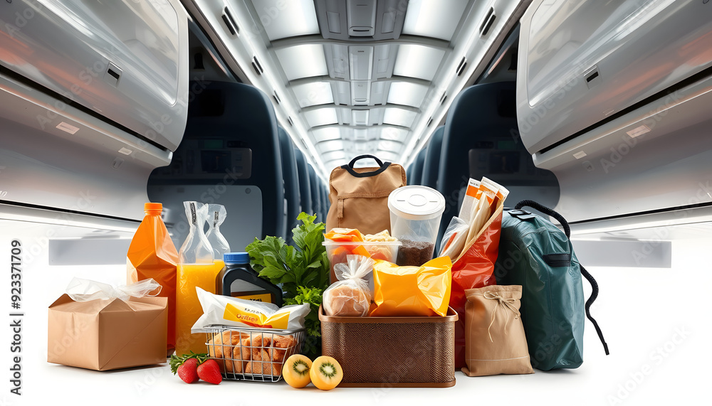 Loading food and other service items for a passenger plane flight ...