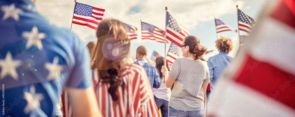 Americans United. Diverse Group Waving Flags in the Sun. An inspiring ...