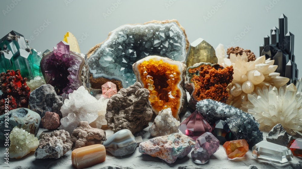 An assorted collection of colorful, polished crystals and minerals ...