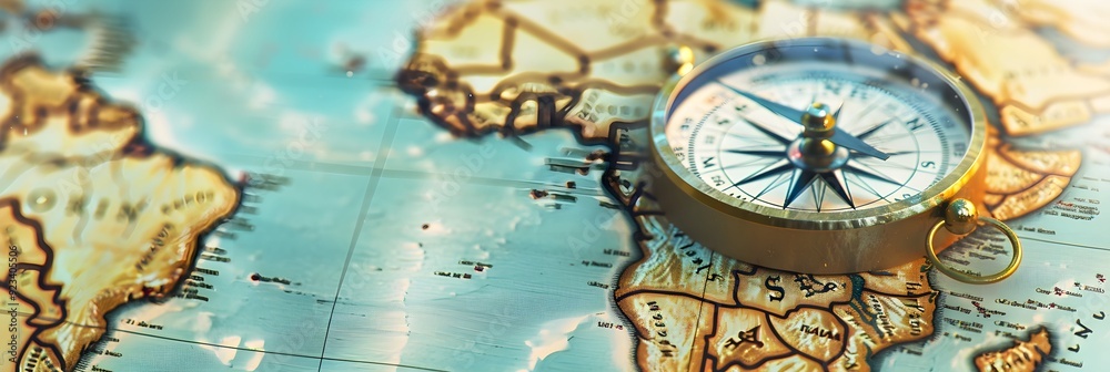 Magnetic old compass on world map. Travel, geography, history ...