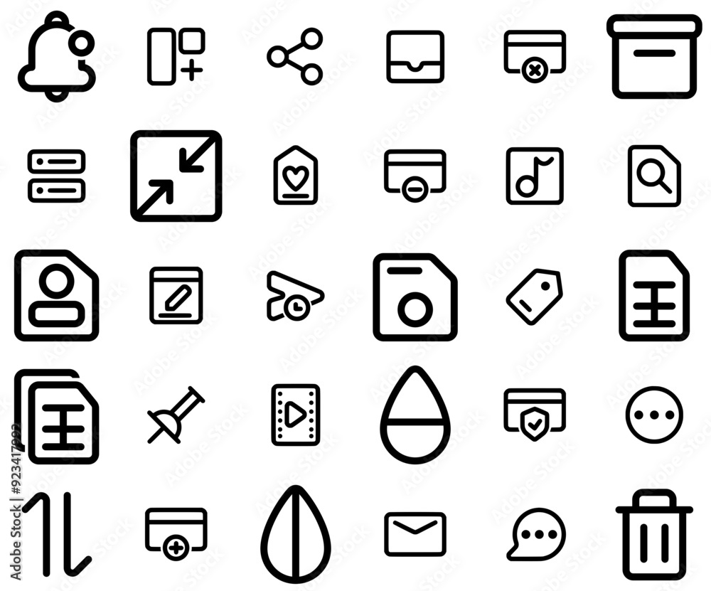 Set Of Linear User Interface Icons Collection Isolated Silhouette Solid ...