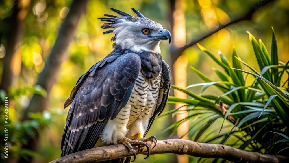 Majestic harpy eagle perches on a branch, showcasing its densely ...