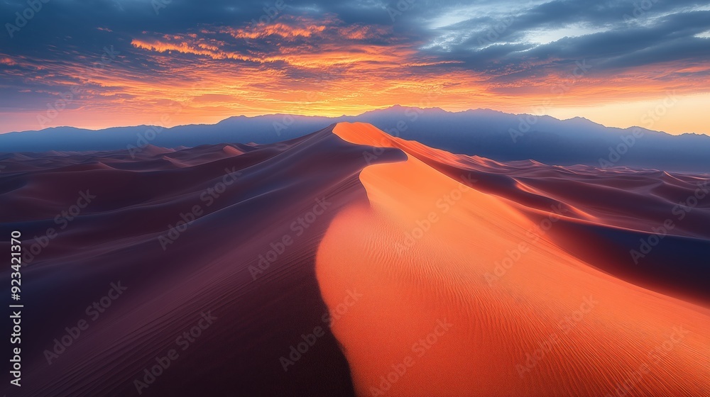 Sunset Over Rolling Desert Sand Dunes. Stunning sunset casts warm hues ...