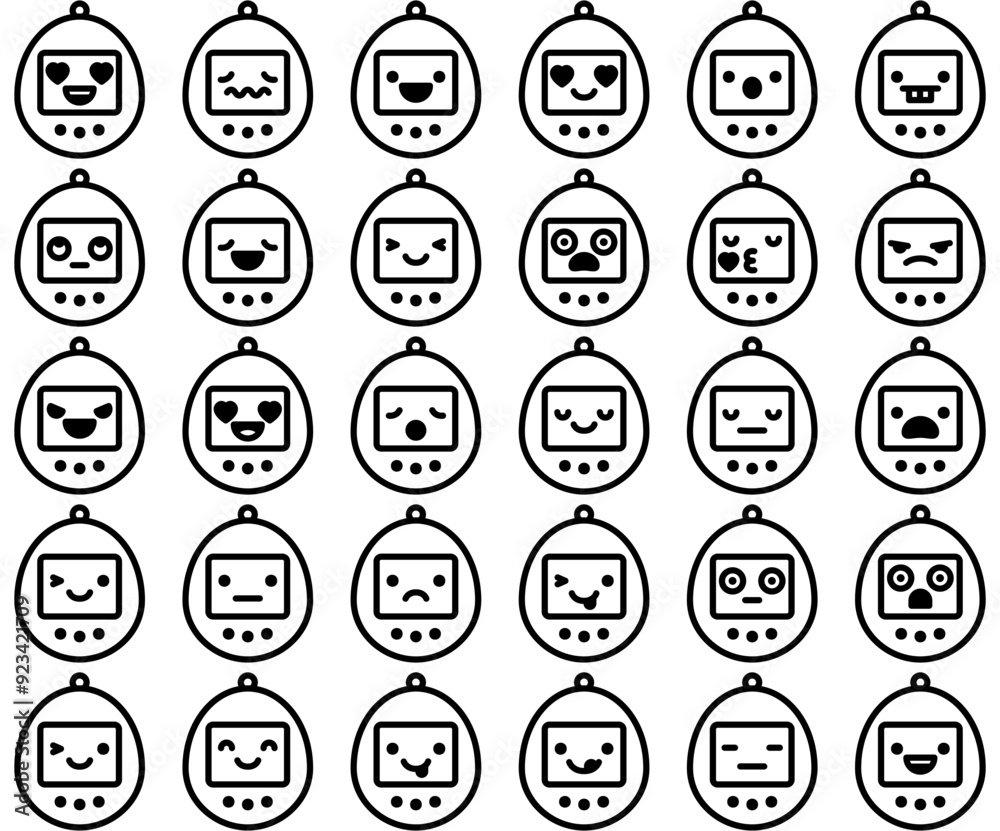 Mega Set Of Vector Tamagotchi Emoticons Line Icons Collection Isolated ...