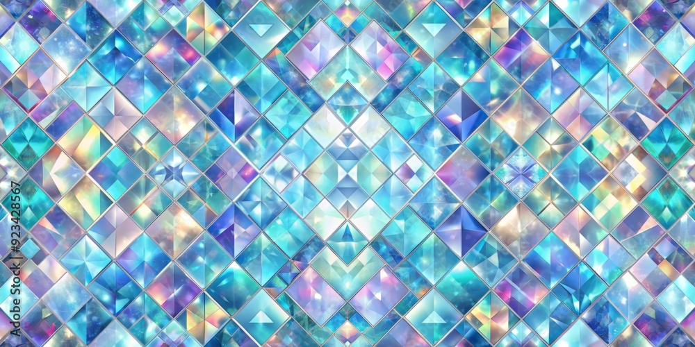 Geometric pattern of shimmering diamond shapes in iridescent hues ...