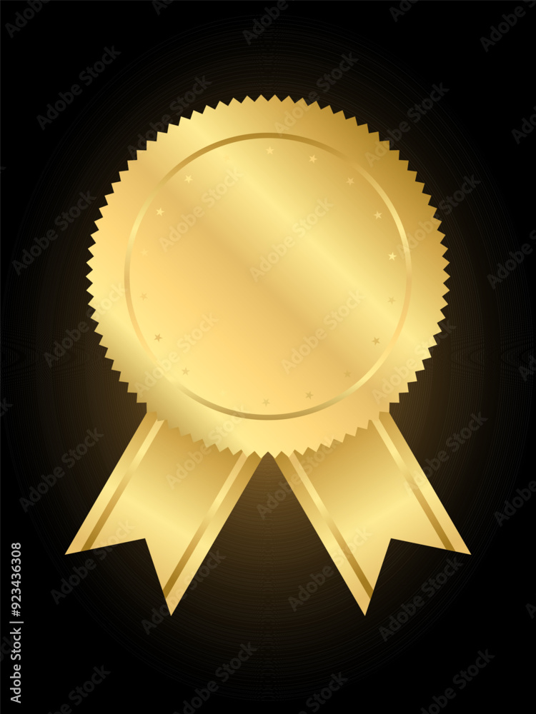 Gold medal with ribbon, Golden Gradient Badge Round circle and Shiny ...